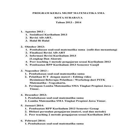 Program kerja mgmp_matematika_2 | PDF