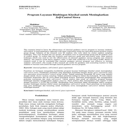 Program layanan bimbingan klasikal untuk meningkatkan self control ...