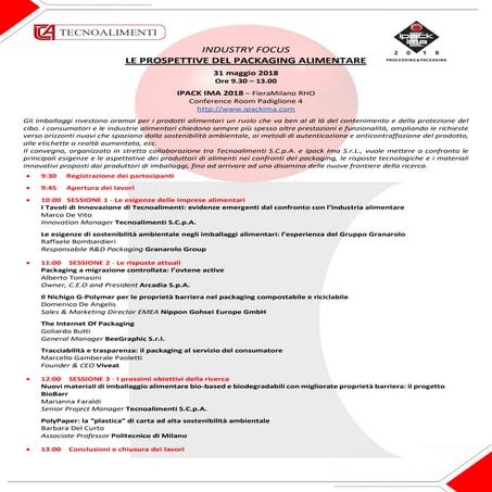 Industry Focus "Le prospettive del packaging alimentare" Tecnoalimenti Ipack Ima 2018 | PDF