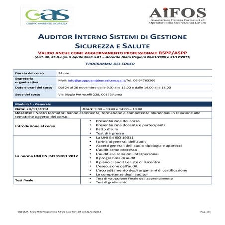 Programma audit-interno-sgsl-gruppo-ambiente-sicurezza | PDF