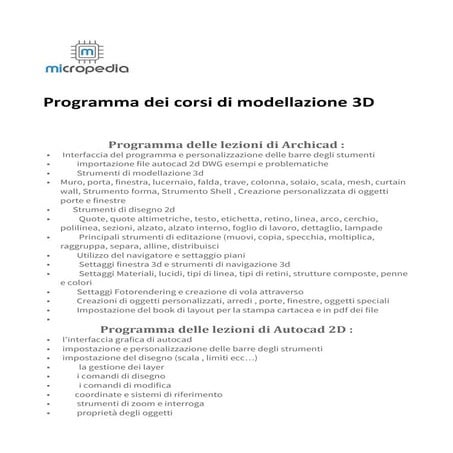 Programma dei corsi di modellazione 3d | PDF