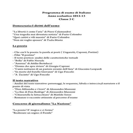 Programma di esame di italiano | DOCX