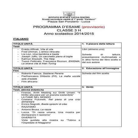 Programma esame 3h 2014 15 provvisorio | PDF