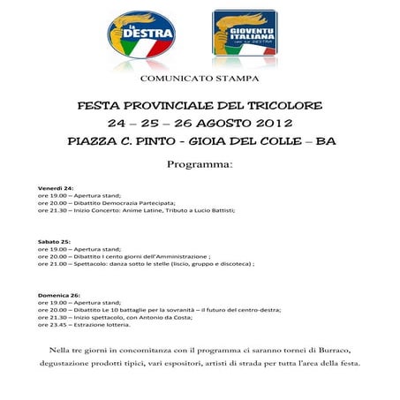 Programma festa tricolore | PDF