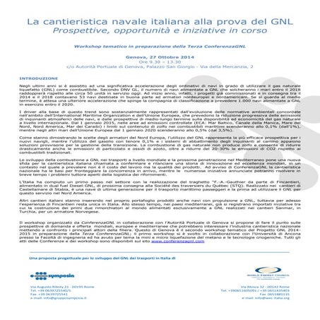 Programma - "La cantieristica navale italiana alla prova del GNL" - Genova, 27 ottobre 14 | PDF
