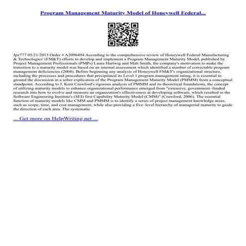 Program Management Maturity Model Of Honeywell Federal... | PDF