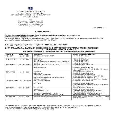 ΠΡΟΓΡΑΜΜΑ ΠΑΝΕΛΛΑΔΙΚΩΝ 2011 | DOC