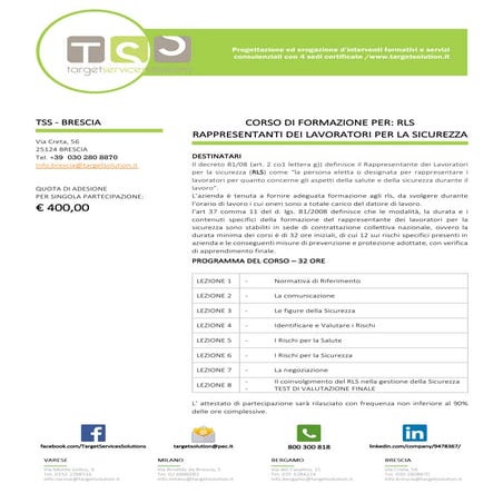 corso di formazione per: rls rappresentanti dei lavoratori per la ...
