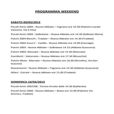 Programma weekend 9 10 marzo | PDF