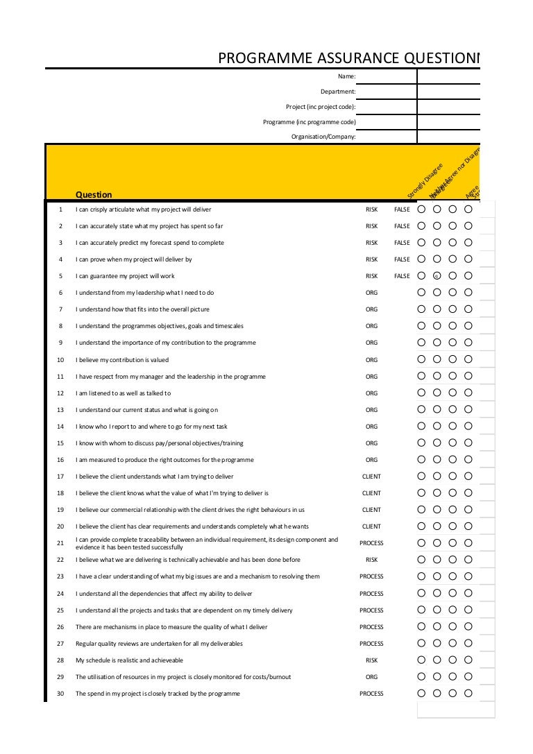 Programme Assurance Questionnaire V1.4