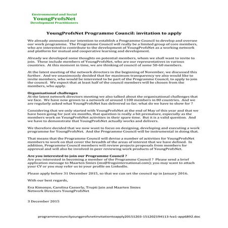 Programme Council: invitation to apply | PDF