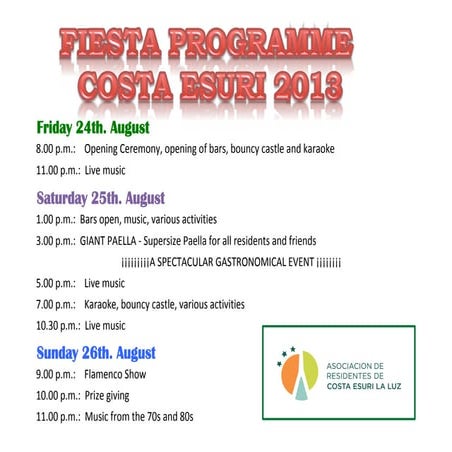 Programme english fiesta aug hoja1 | PPT