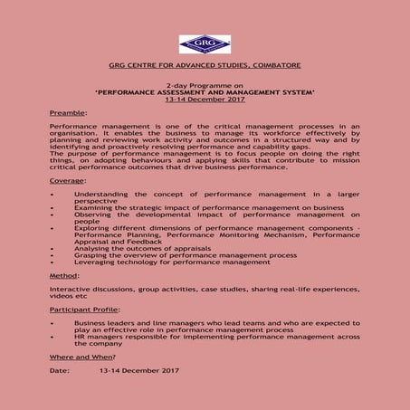 Programme on performance assessment 13-14-12-2017 | PDF | Human ...