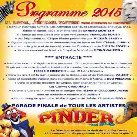 Programme Pinder tournee 2015 | PDF