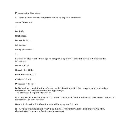 Programming Exercises A Given A Struct Called Computer With Followinpdf 