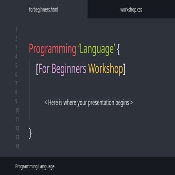 Programming Language Workshop for Beginners by Slidesgo.pptx | Web Design and HTML | Internet