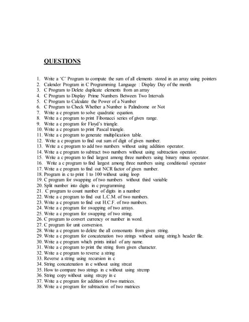 Programming Practice Questions_C | PDF