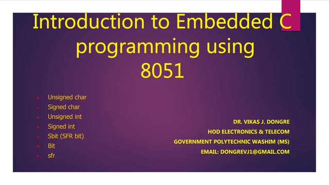 Introduction To Embedded System Programming Using 8051 Ppt