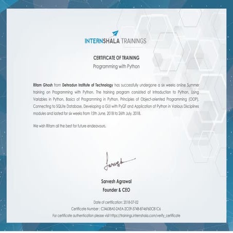 Programming with python training certificate | PDF | Programming ...