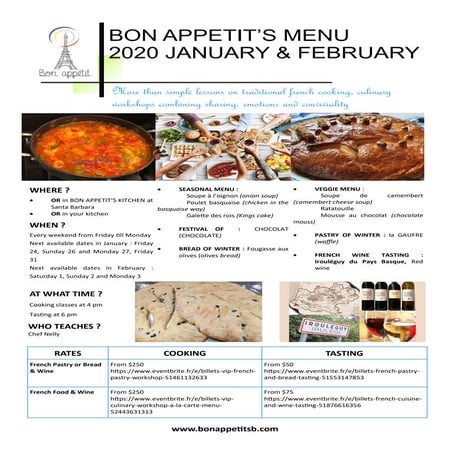 BON APPETIT'S MENU 2020 JANUARY AND FEBRUARY | PDF