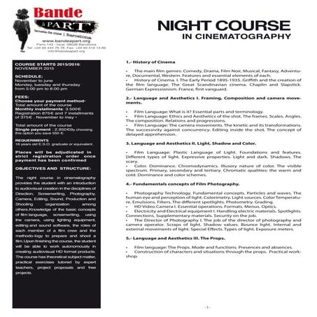 Night course in Cinematography Program 2016/2017 | PDF