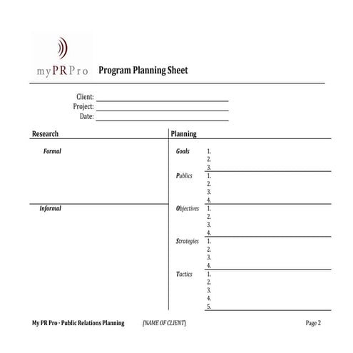 Public Relations Program Planning Sheet | PDF | Business | Business and ...
