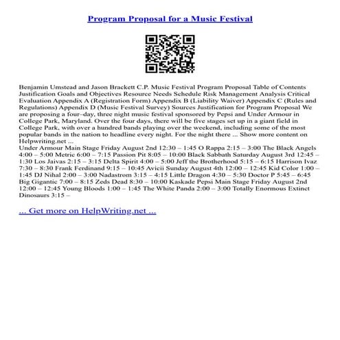 Program Proposal For A Music Festival | PDF