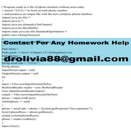 Program reads in a file of phone numbers without area codes .pdf