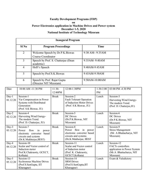 Final Session schedule for the FDP on Renewable energy | PPT
