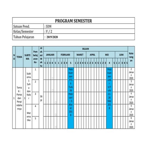 Program Semester Kelas 5 semester 2 tahun pelajaran 2022/2023 | DOCX
