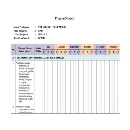 Program Semesteran sekolah menengah pertama | DOCX