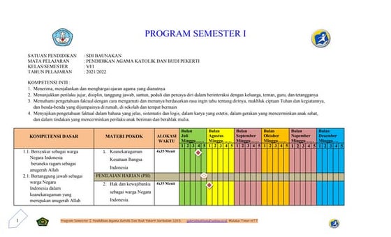 PROSEM AGAMA KATOLIK KELAS 6 SEMESTER GANJIL | PDF