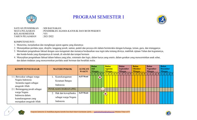 PROSEM AGAMA KATOLIK KELAS 6 SEMESTER GANJIL | PDF
