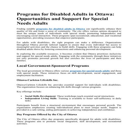 Programs for Disabled Adults in Ottawa Opportunities and Support for ...
