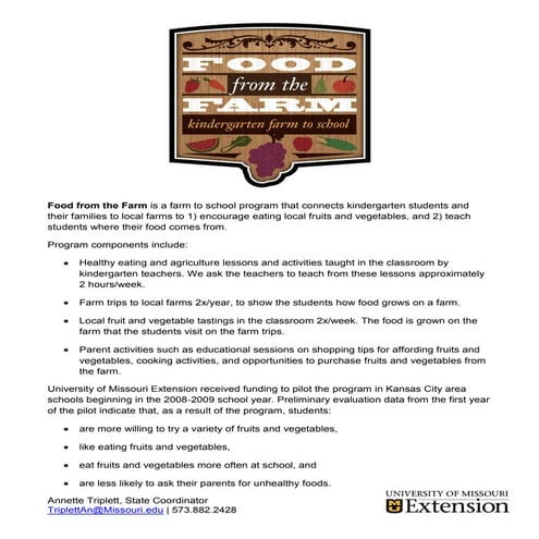 Food from the Farm: Kindergarten to High School | PDF