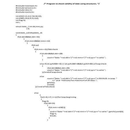 Program to check validity of date using structures | PDF