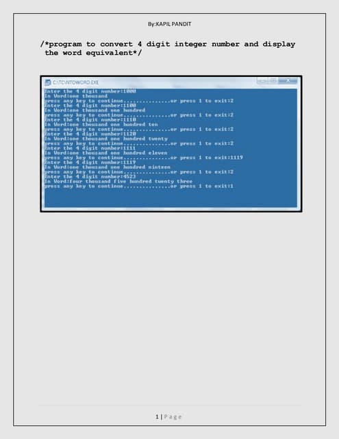 Program to convert 4 digit integer number and display | PDF Program to convert 4 digit integer number and display | PDF