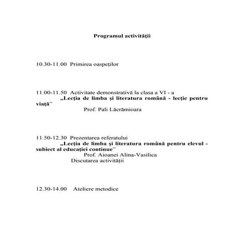 Programul activitatii | PDF