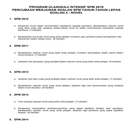 Program ulangkaji intensif spm 2018 novel | DOC