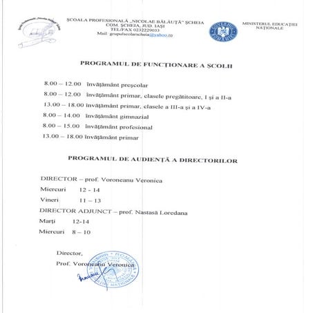 Programul de functionare al scolii | PDF