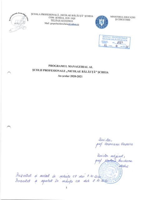 Programul de functionare al scolii | PDF