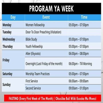 Program ya week. - Faith Remnant Church Ugandapptx | PPTX