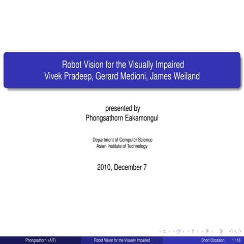 Robot Vision for the Visually Impaired | PDF