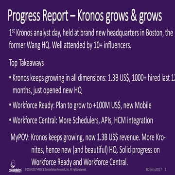 Progress Report - Kronos grows & grows | PPT