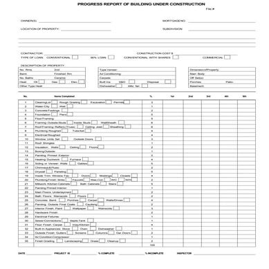 PROGRESS REPORT OF BUILDING UNDER CONSTRUCTION Percent Checklist | PDF