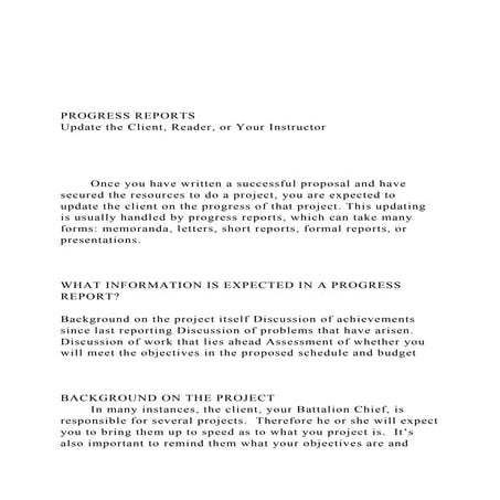 PROGRESS REPORTSUpdate the Client, Reader, or Your Instr.docx