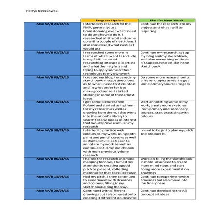 Progress Update | DOCX | Drawing and Sketching | Arts and Crafts