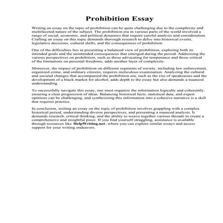 Prohibition Essay. History - Prohibition - GCSE History - Marked by ...