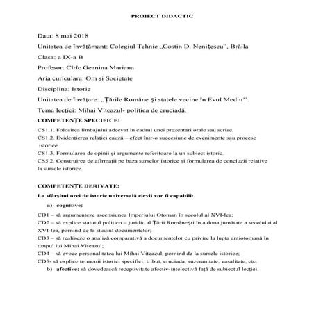 Proiect didactic-inspectie-mihai-viteazul.doc clasa a i xa b | DOC