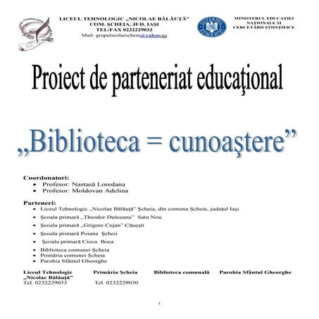 Proiect biblioteca -cunoastere | PDF